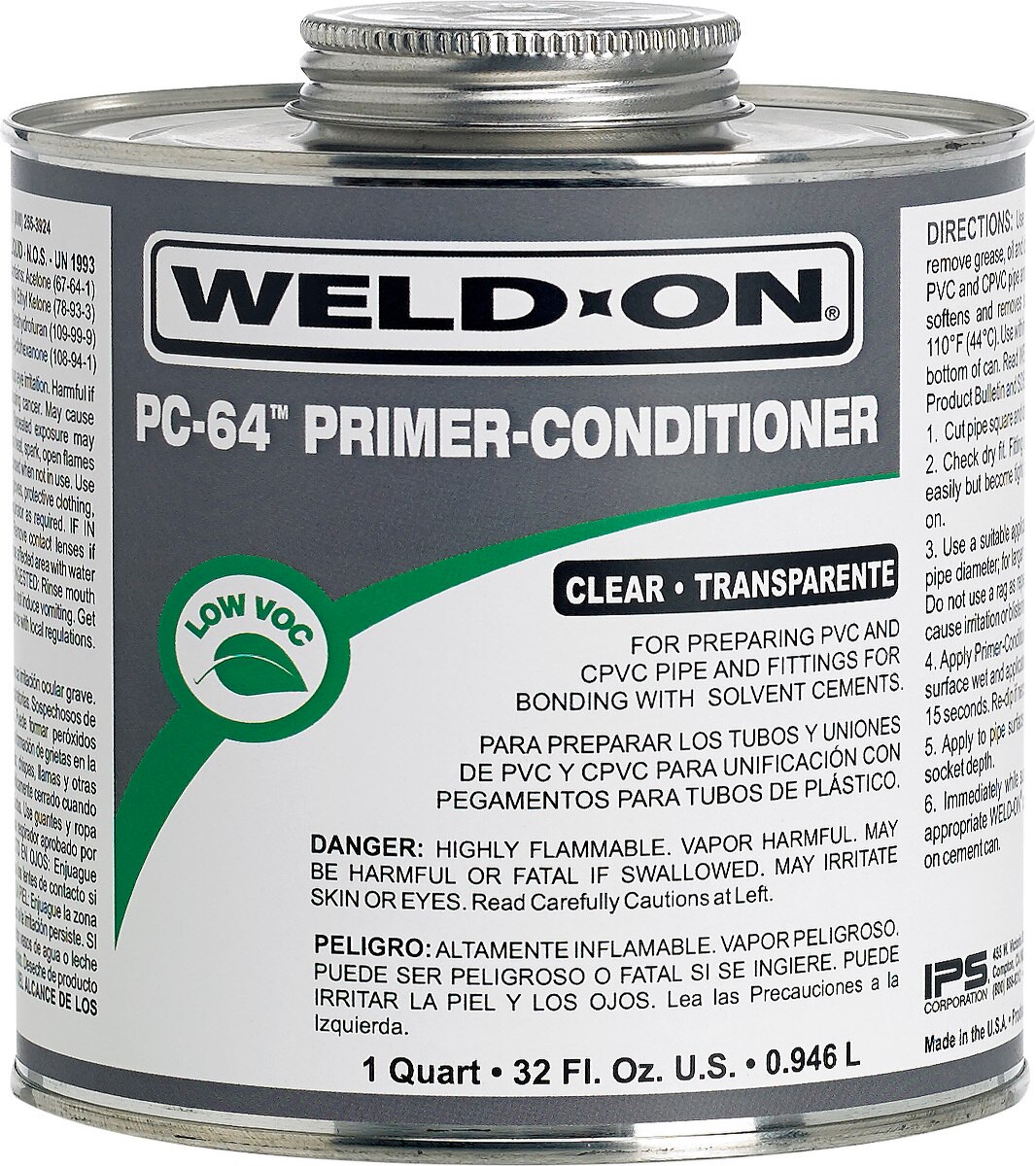 Weld-On PC-64 Clear Primer Cleaner Low VOC NSF 1 qt. | SiteOne